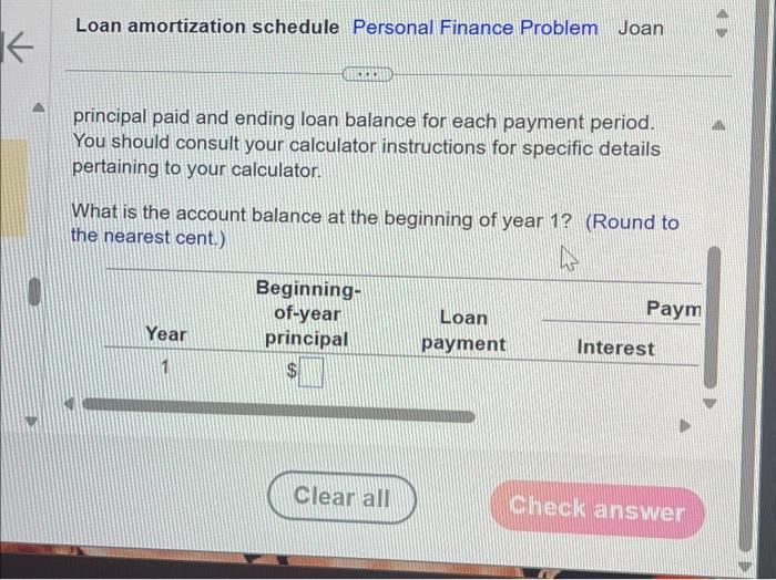 Solved Loan amortization schedule Personal Finance Problem | Chegg.com