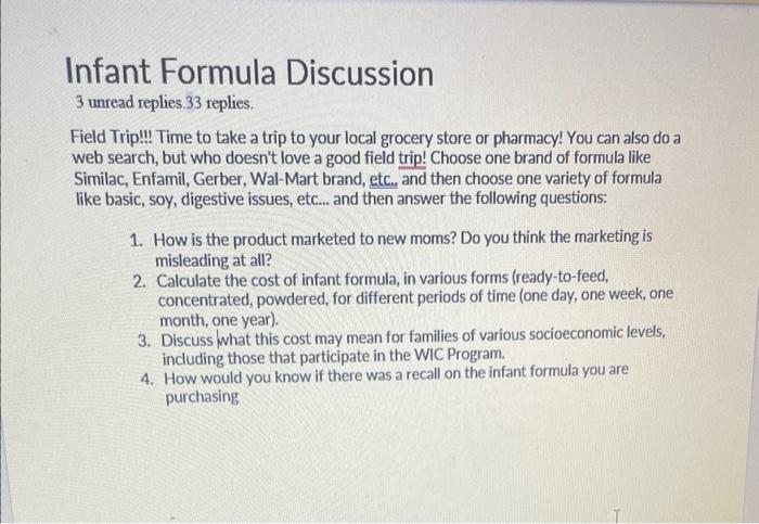 Solved Infant Formula Discussion 3 unread replies 33 | Chegg.com