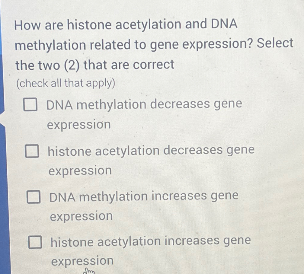 Solved How are histone acetylation and DNA methylation | Chegg.com