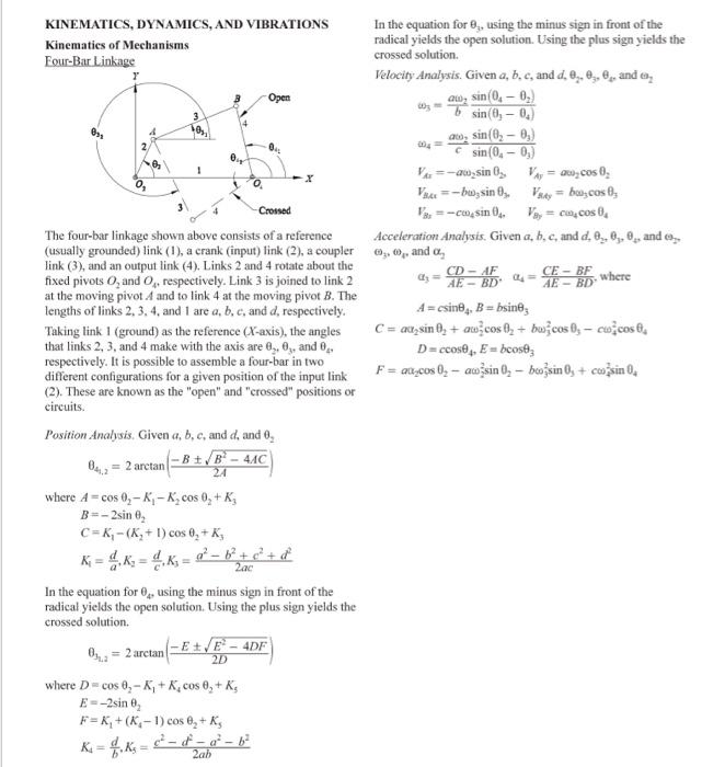 Solved Consider a four-bar linkage with links with the | Chegg.com