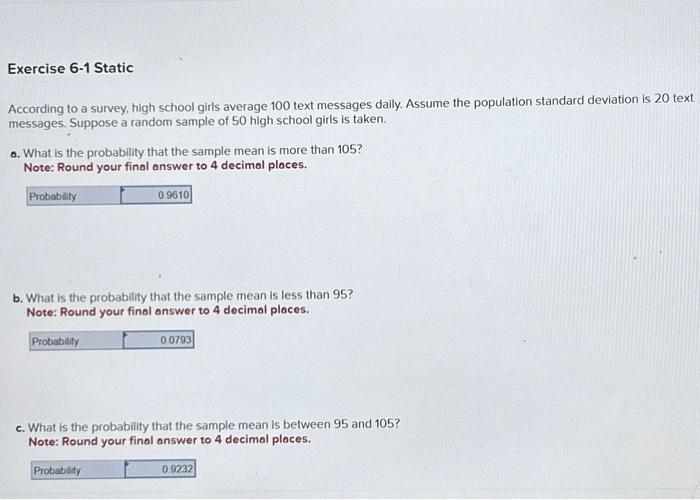 Solved Exercise 6-1 Static According to a survey, high | Chegg.com