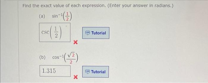 Solved Find The Exact Value Of Each Expression Enter Your