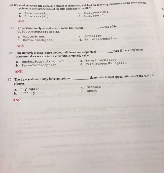 Solved 47if A Random Access File Contains A Stream Of 