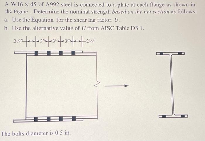 Solved A W16 ×45 of A992 steel is connected to a plate at | Chegg.com