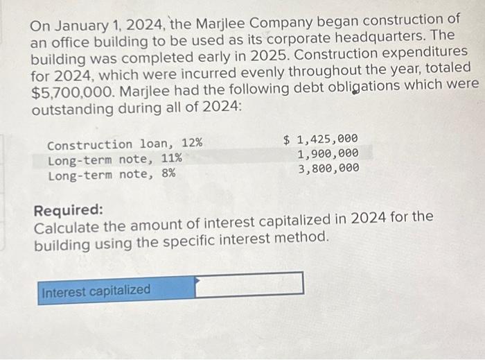 Solved On January 1, 2024, the Marjlee Company began | Chegg.com