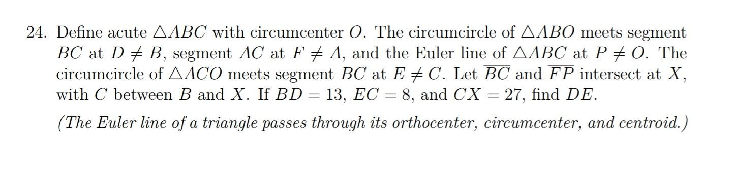 Solved 24. Define acute ABC with circumcenter O. The | Chegg.com