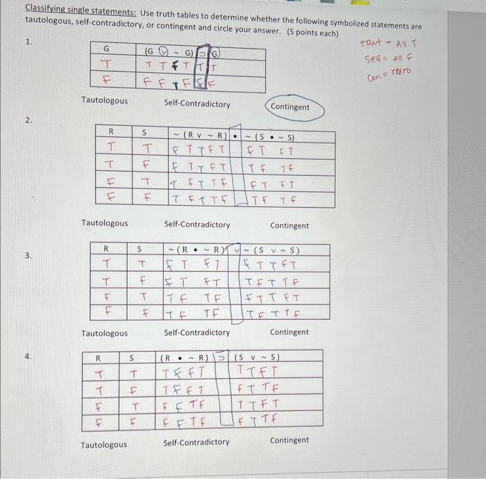Classifving Single Statements Use Truth Tables To 