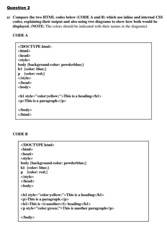 Solved Question 2 a) Compare the two HTML codes below (CODE | Chegg.com