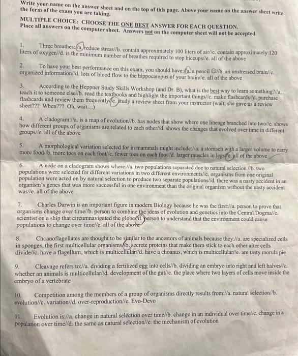 Solved Write your name on the answer sheet and on the top of | Chegg.com