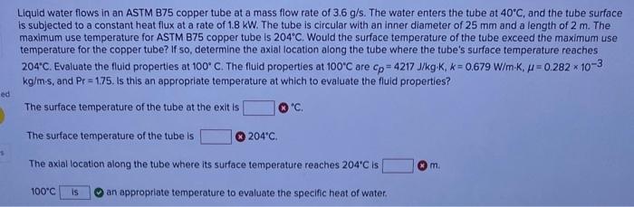 Solved Liquid water flows in an ASTM B75 copper tube at a | Chegg.com