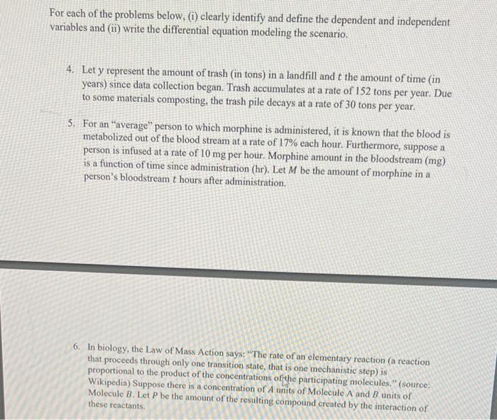 Solved For each of the problems below, (i) clearly identify | Chegg.com
