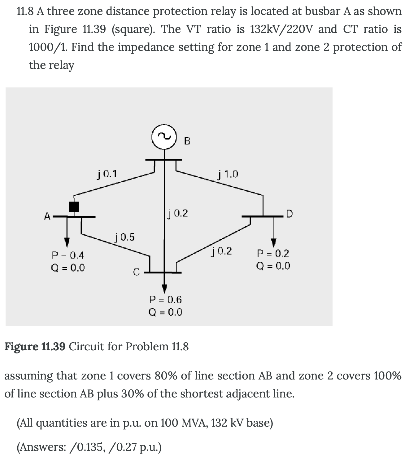 Solved 11.8 ﻿A three zone distance protection relay is | Chegg.com
