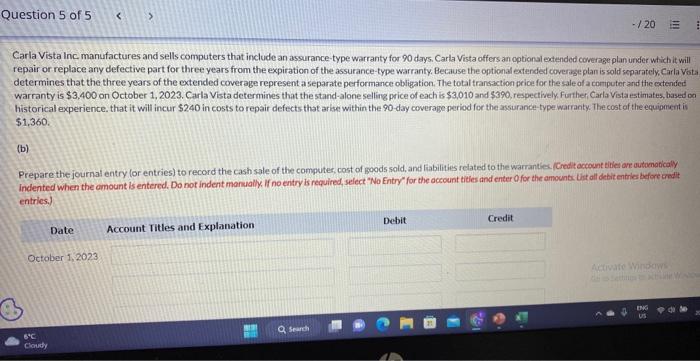 Solved Carla Vista Inc. manufactures and sells computers | Chegg.com