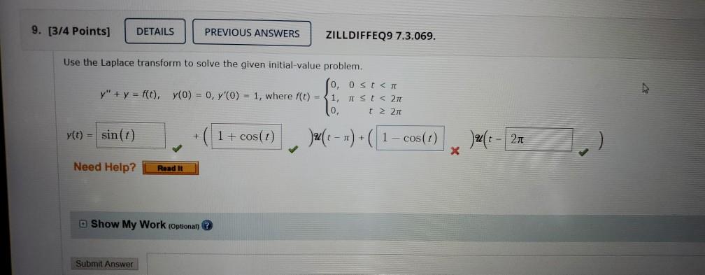 Solved 9. [3/4 Points] DETAILS PREVIOUS ANSWERS ZILLDIFFEQ9 | Chegg.com