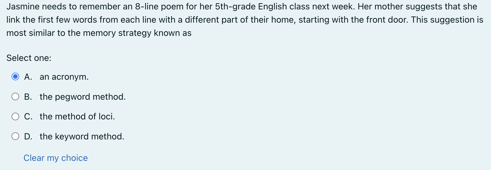 Solved Jasmine needs to remember an 8-line poem for her | Chegg.com