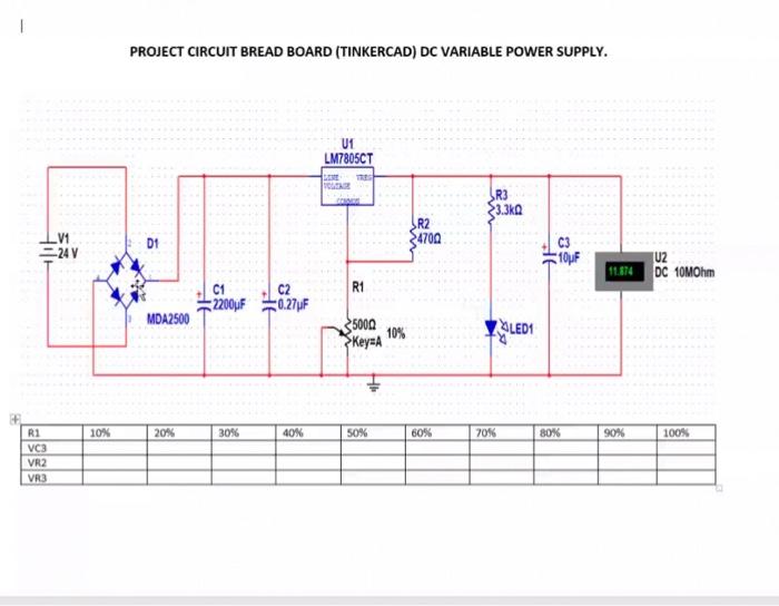 Solved I PROJECT CIRCUIT BREAD BOARD (TINKERCAD) DC VARIABLE | Chegg.com