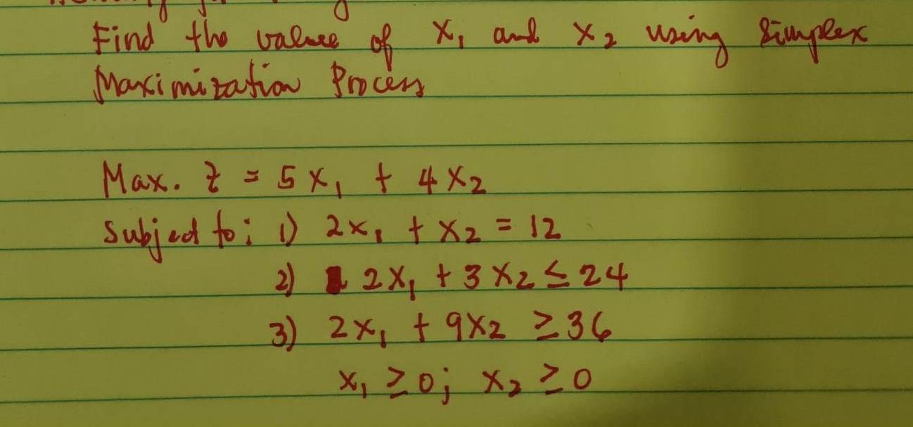 Solved Find the vabee of x1 and x2 using simplex | Chegg.com