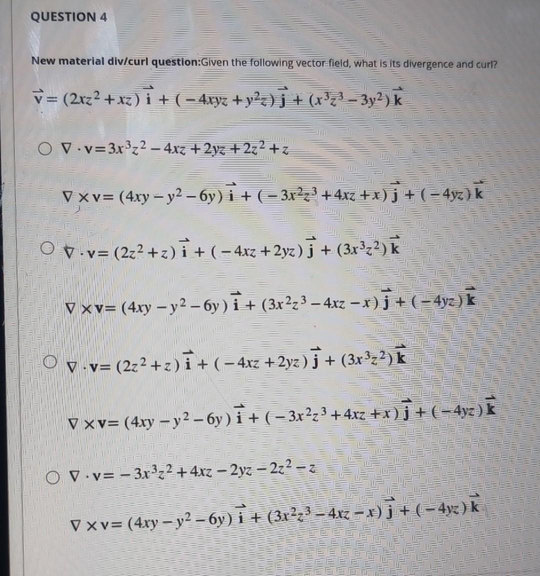 Solved New material div/curl question:Given the following | Chegg.com