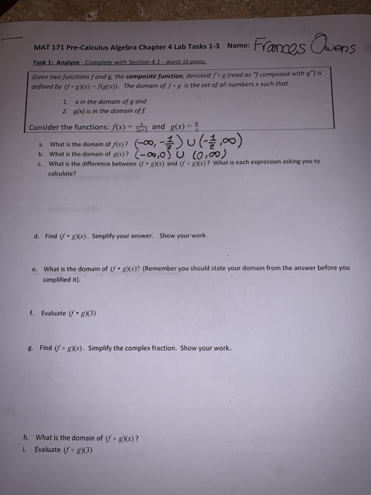 Solved Frances Owens MAT 171 Pre-Calculus Algebra Chapter 4 | Chegg.com