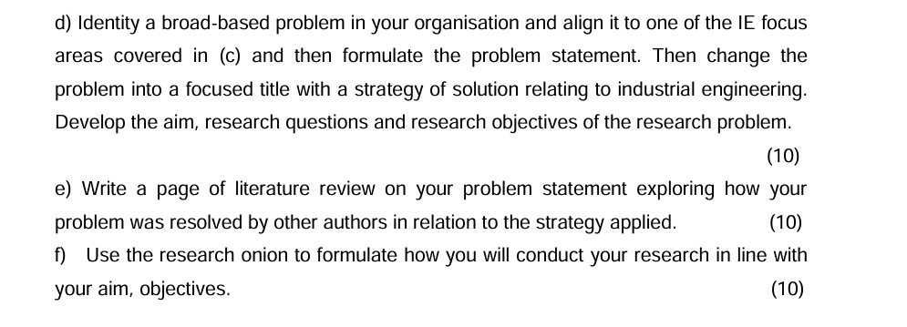 Solved d) ﻿Identity a broad-based problem in your | Chegg.com