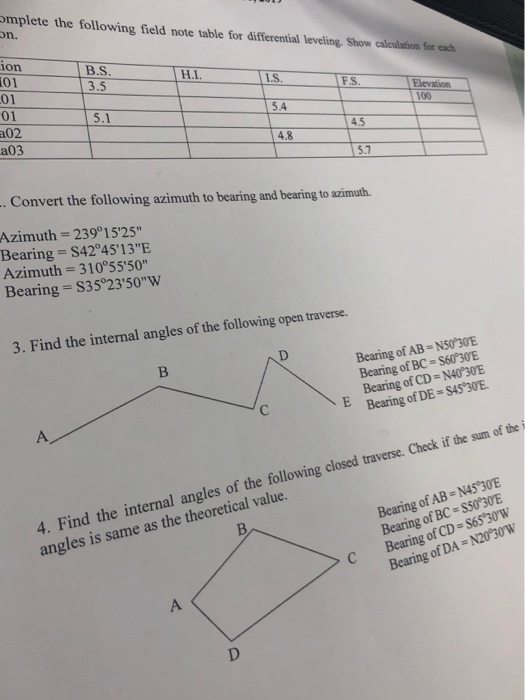 Solved omplete the following field note table for | Chegg.com