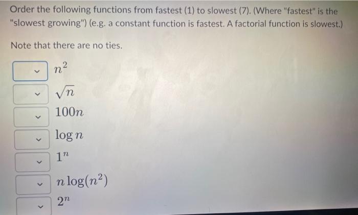Solved Order the following functions from fastest (1) to | Chegg.com