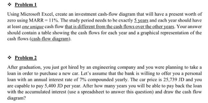 Solved Problem 1 Using Microsoft Excel Create An Investment 