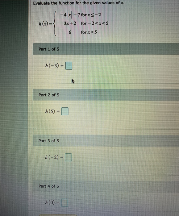Solved Evaluate the function for the given values of x. | Chegg.com