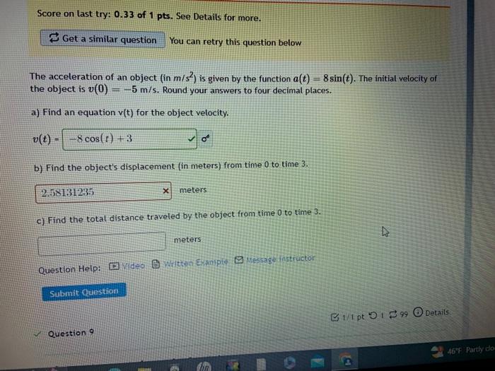 Solved You can retry this question below The acceleration of | Chegg.com