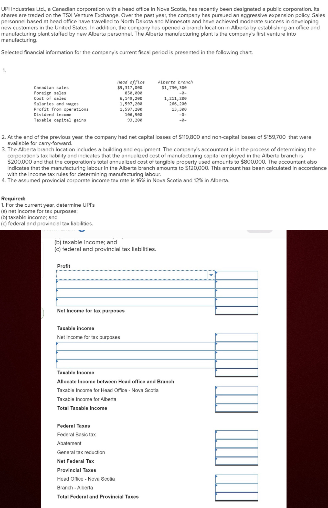 UPI Industries Ltd., ﻿a Canadian corporation with a | Chegg.com