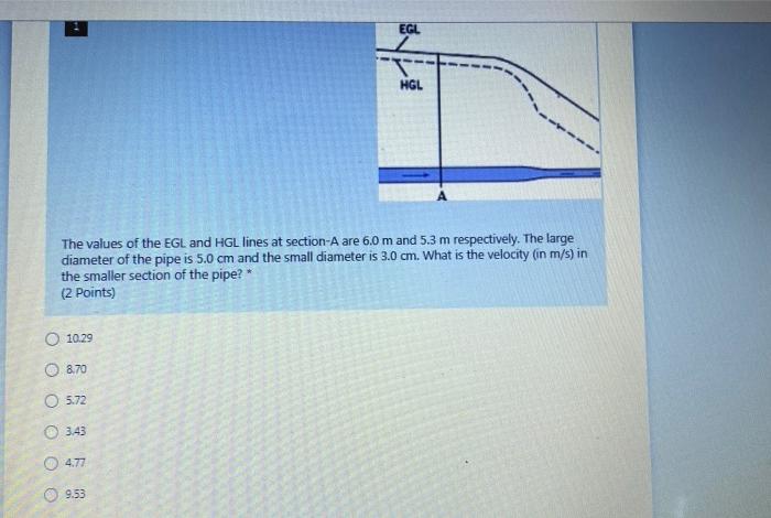 Solved EGL HGL The values of the EGL and HGL lines at | Chegg.com