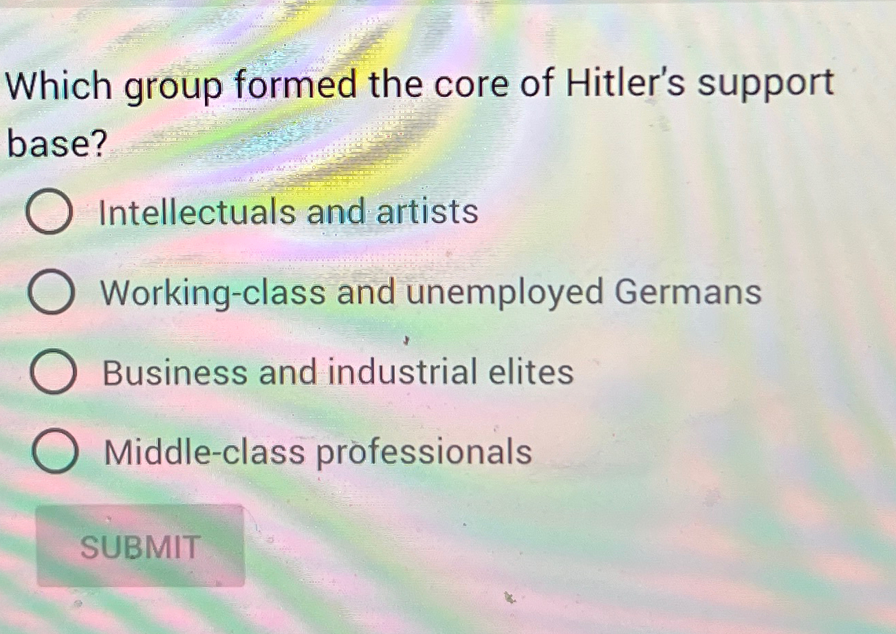 Solved Which group formed the core of Hitler's support | Chegg.com