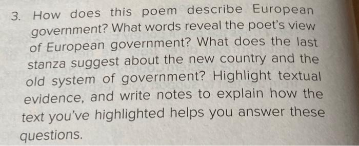 3. How does this poem describe European government? | Chegg.com
