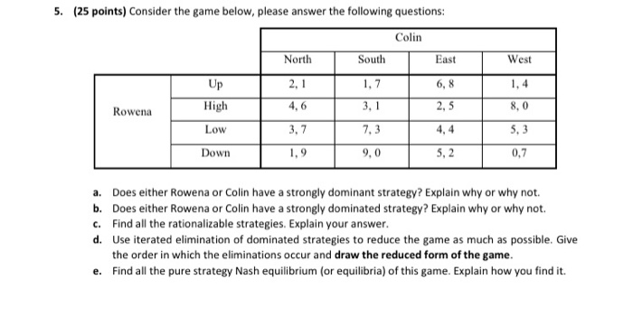 Solved 5. (25 points) Consider the game below, please answer | Chegg.com