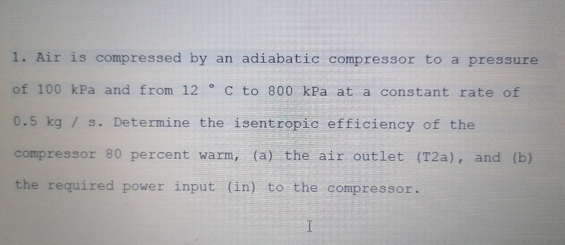 Solved 1. Air is compressed by an adiabatic compressor to a | Chegg.com