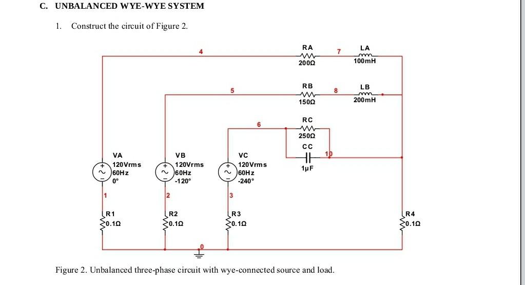 Solved C. UNBALANCED WYE-WYE SYSTEM 1. Construct the circuit | Chegg.com