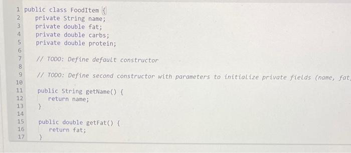 Solved Given main0, complete the Fooditem class (in file | Chegg.com