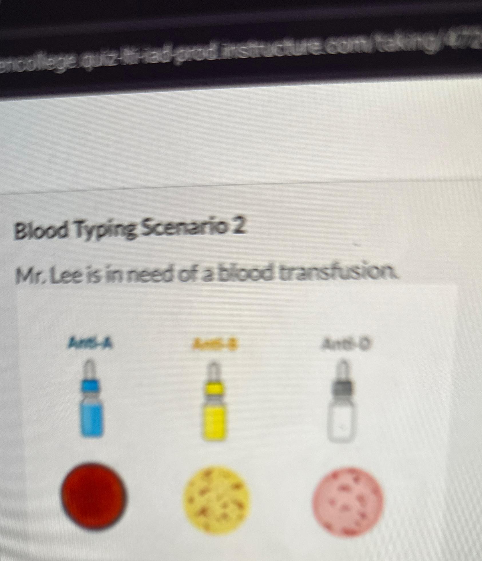 Solved Blood Typing Scenario 2Mr. ﻿Lee is in need of a blood | Chegg.com