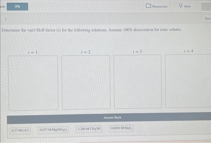 Solved Determine the van't Hoff factor (i) for the following | Chegg.com