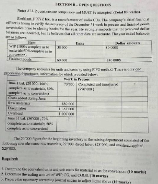 Solved SECTION B - OPEN QUESTIONS Note: ALL. 2 questions are | Chegg.com