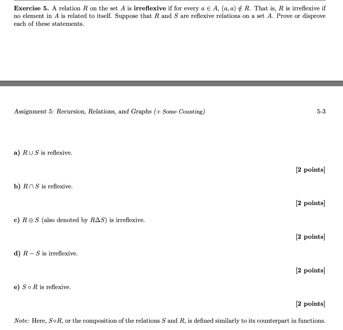 Solved Exercise 5. ﻿A relation R ﻿on the set A ﻿is | Chegg.com