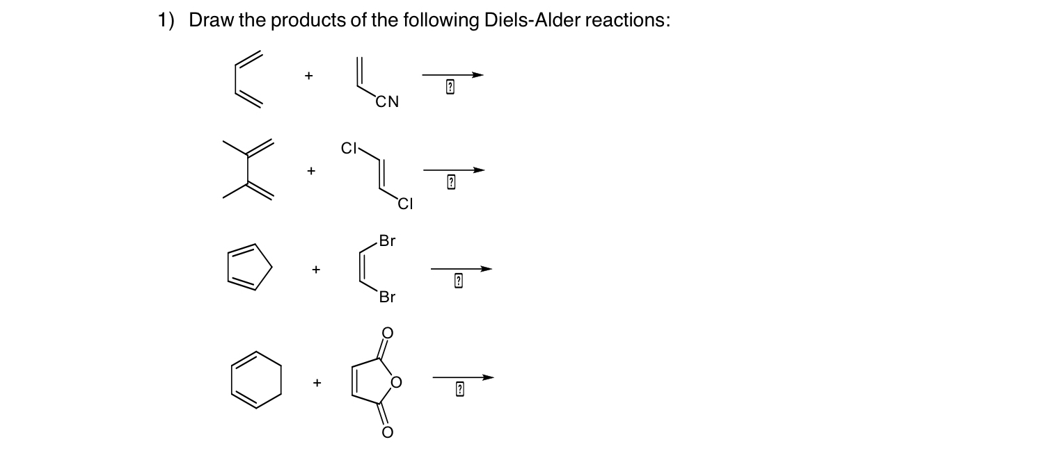 [Solved]: Draw the products of the following Diels-Alder rea