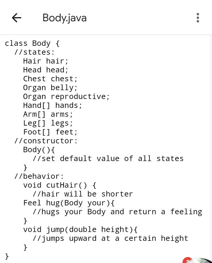 Solved In the Body.java, give the appropriate non-access | Chegg.com