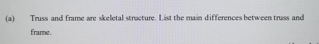 Solved (a) Truss and frame are skeletal structure. List the | Chegg.com