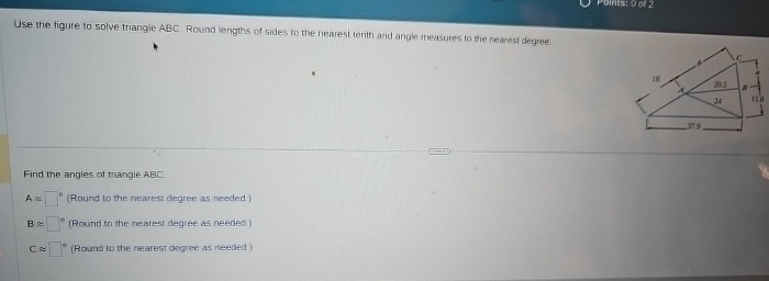 Use the figure to solve triangle ABC. Round lengths | Chegg.com