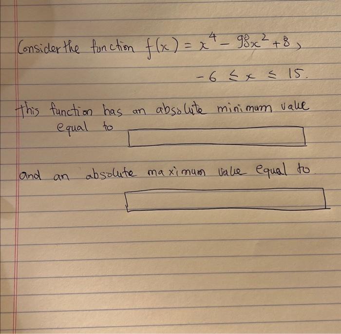 Solved Considerthe Function F X X4−98x2 8 −6⩽x⩽15 This