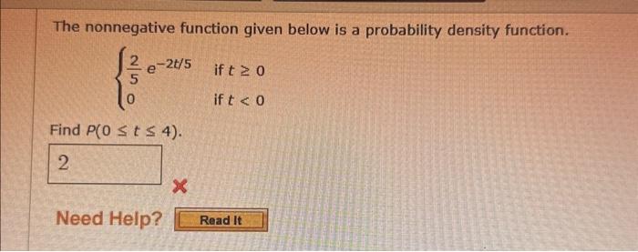 Solved The nonnegative function given below is a probability | Chegg.com