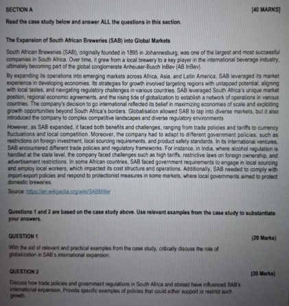 Solved SECTION A[40 ﻿MARKS]Read the case study below and | Chegg.com
