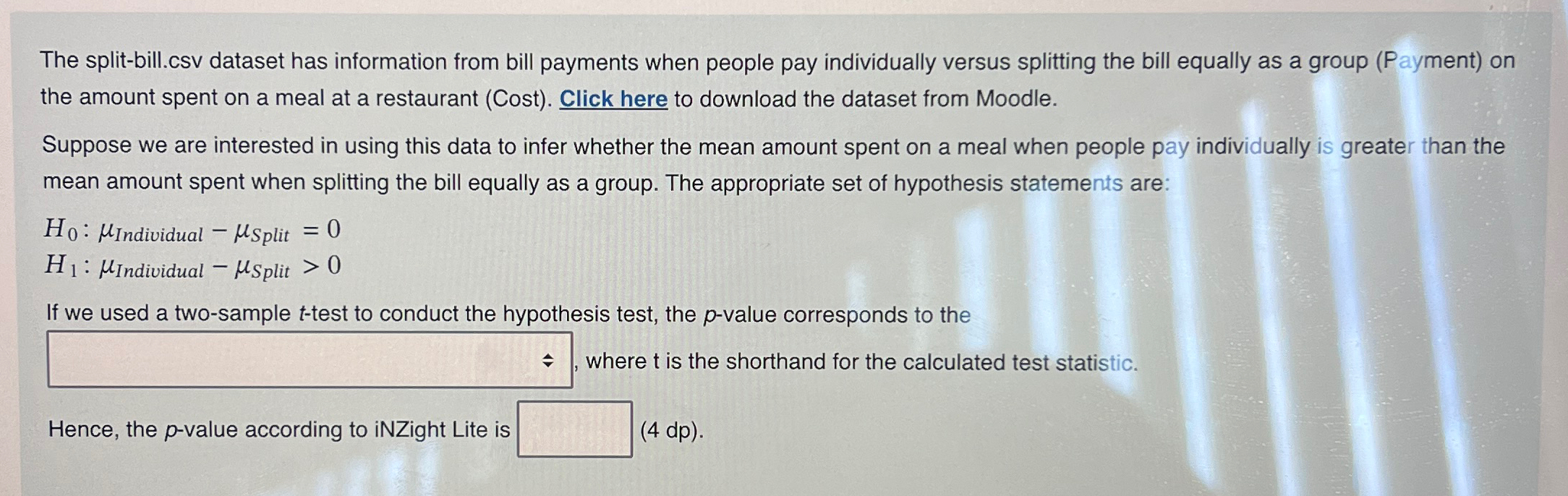 Solved The split-bill.csv dataset has information from bill | Chegg.com