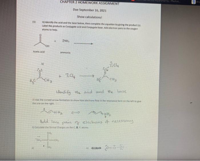 Solved (1) A) ldentify the acid and the base beiow, then | Chegg.com